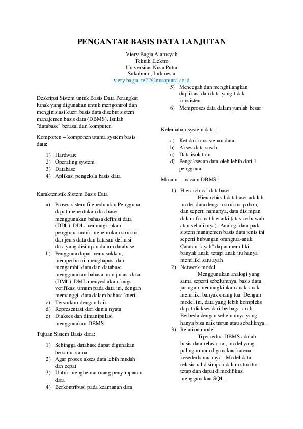 (PDF) PENGANTAR BASIS DATA LANJUTAN