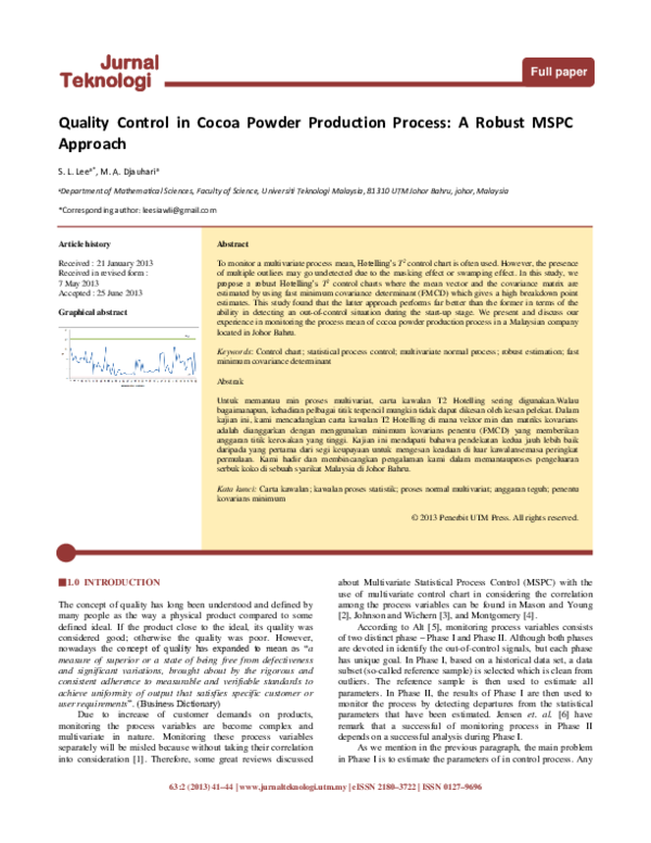 (PDF) Quality Control in Cocoa Powder Production Process: A Robust MSPC ...