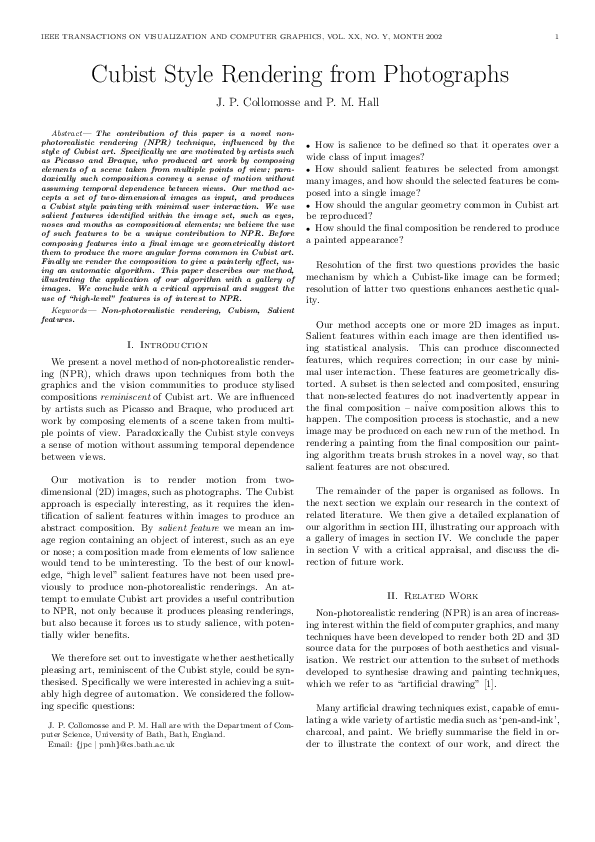 (PDF) Cubist style rendering from photographs