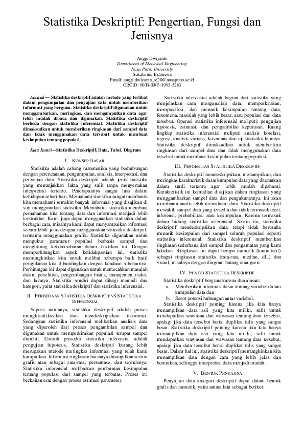 (PDF) Statistika Deskriptif: Pengertian, Fungsi dan Jenisnya