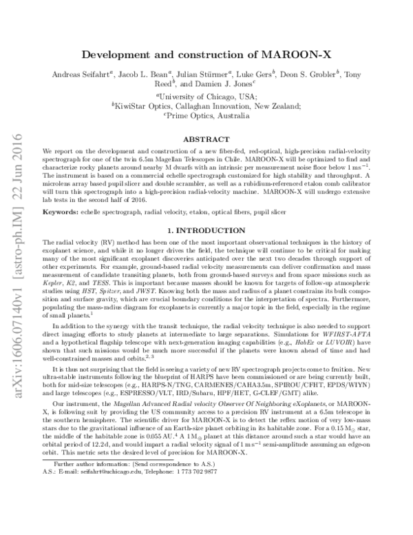 (PDF) Development and construction of MAROON-X