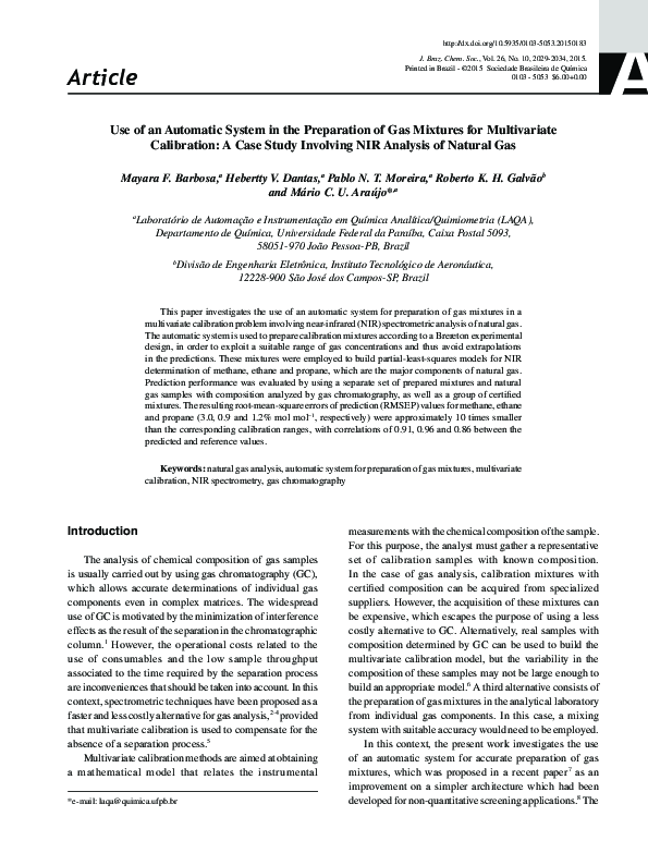 (PDF) Use of an Automatic System in the Preparation of Gas Mixtures for Multivariate Calibration ...