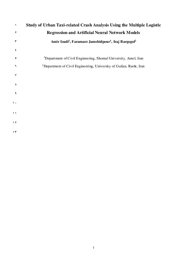 (PDF) Study of Urban Taxi-related Crash Analysis Using the Multiple Logistic Regression and ...