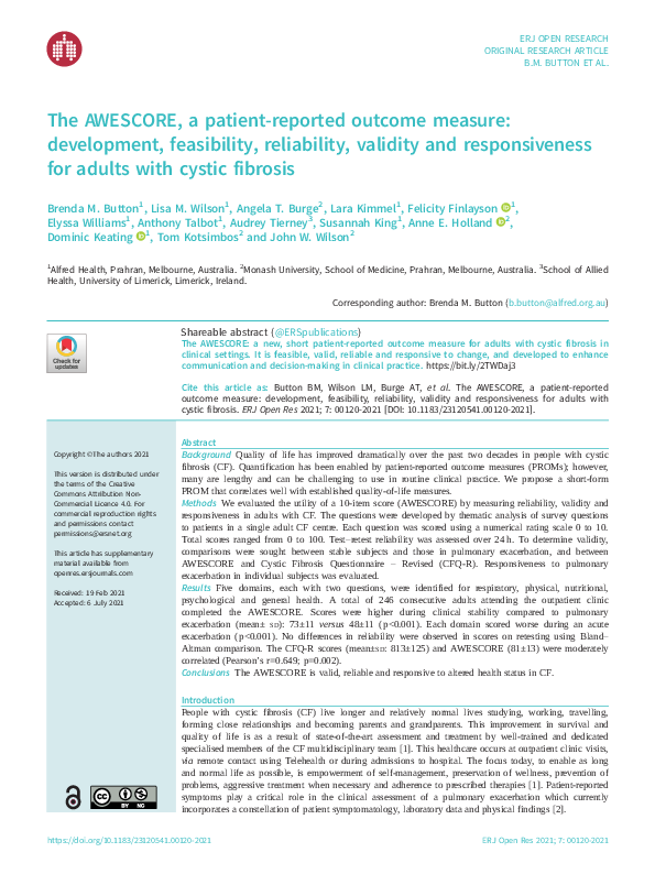 (PDF) THE AWESCORE (Alfred Wellness Score) – a patient reported outcome ...