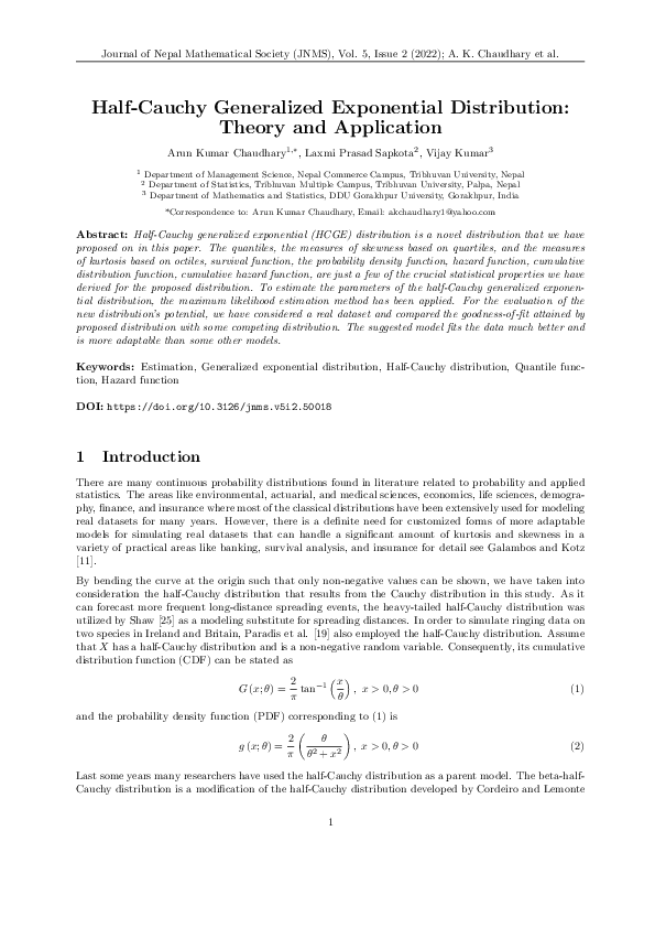 (PDF) Half-Cauchy Generalized Exponential Distribution: Theory and ... (PDF) Half-Cauchy Generalized Exponential Distribution: Theory and ...