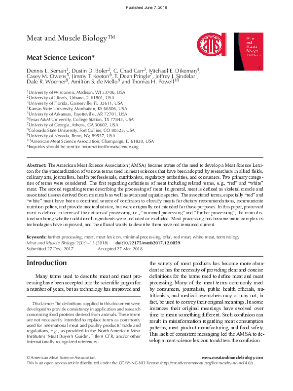 (PDF) Meat Science Lexicon