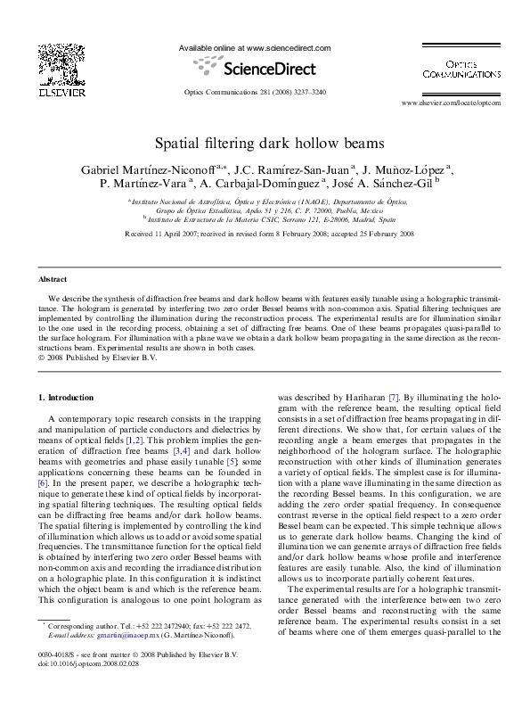 (PDF) Spatial filtering dark hollow beams