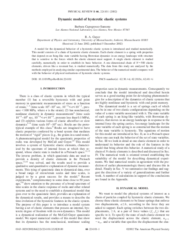 (PDF) Dynamic model of hysteretic elastic systems