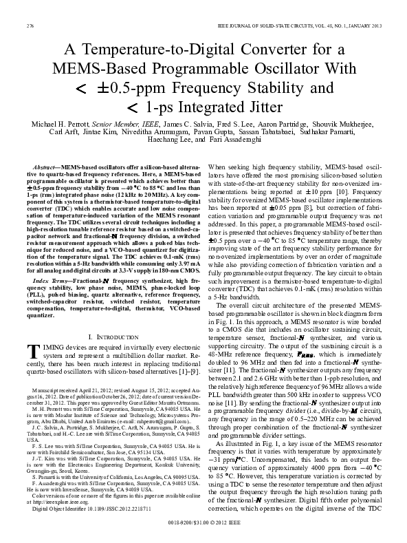 (PDF) A Temperature-to-Digital Converter for a MEMS-Based Programmable Oscillator With