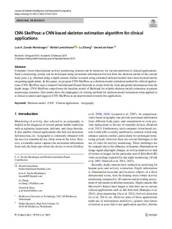 Pdf Cnn Skelpose A Cnn Based Skeleton Estimation Algorithm For