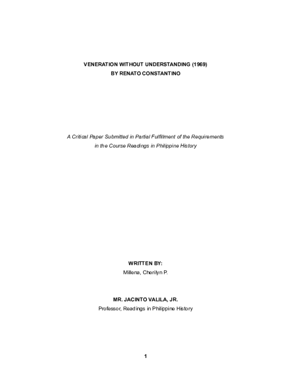 (PDF) A Reflection Paper about "Veneration Without Understanding" (1969 ...