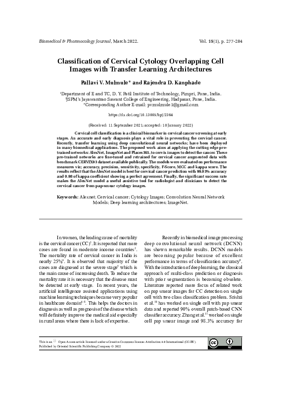 (PDF) Classification of Cervical Cytology Overlapping Cell Images with Transfer Learning ...