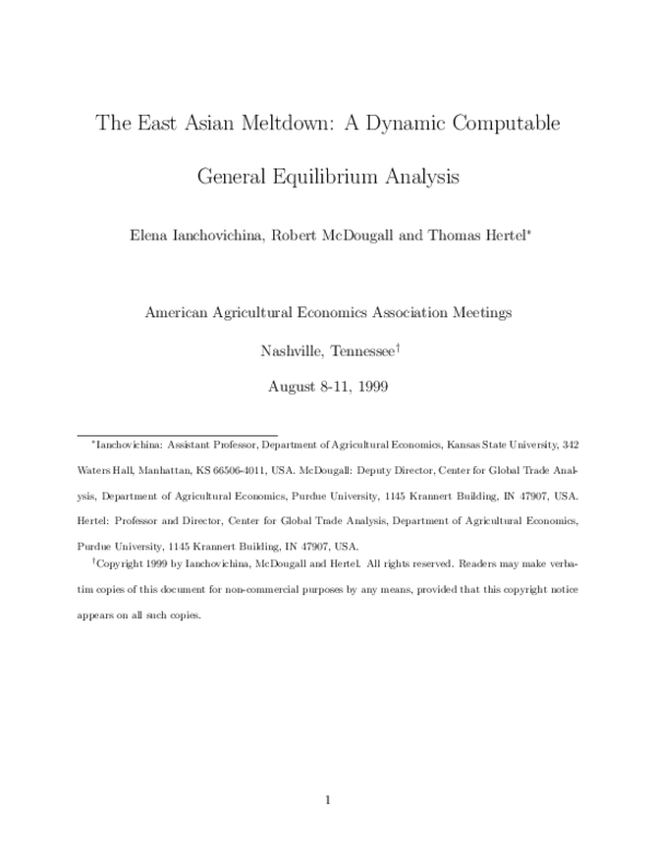 (PDF) The East Asian Crisis: A Dynamic Computable General Equilibrium Analysis