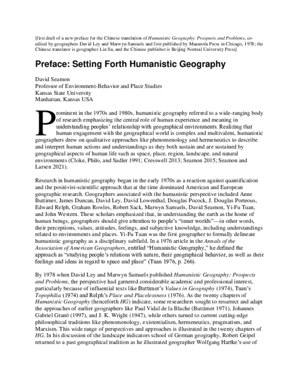 (PDF) Preface: Setting Forth Humanistic Geography (2023)
