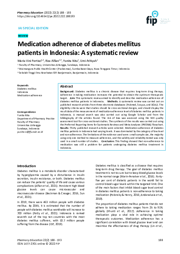 (PDF) Medication adherence of diabetes mellitus patients in Indonesia ...