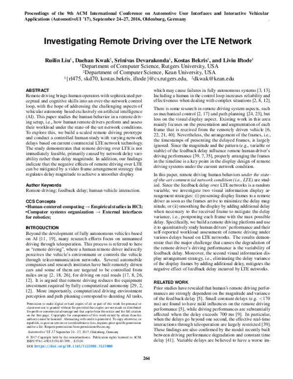 (PDF) Investigating Remote Driving over the LTE Network