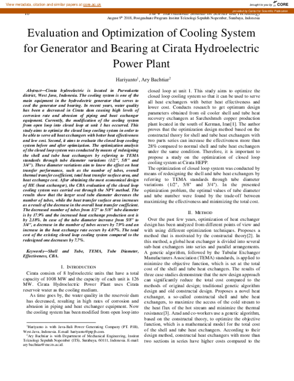 (PDF) Evaluation and Optimization of Cooling System for Generator and Bearing at Cirata ...