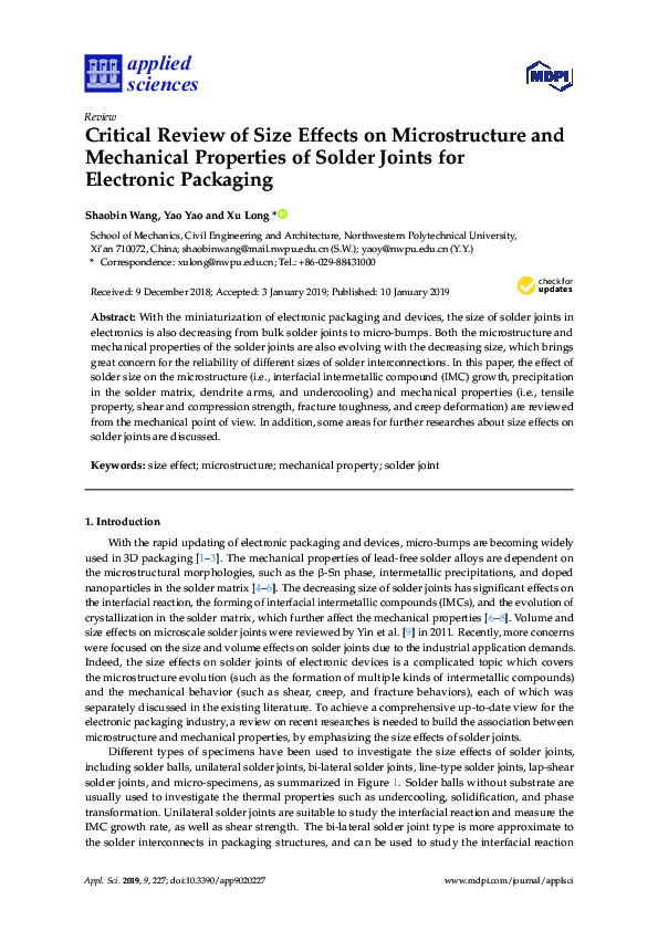 (PDF) Critical Review of Size Effects on Microstructure and Mechanical Properties of Solder ...