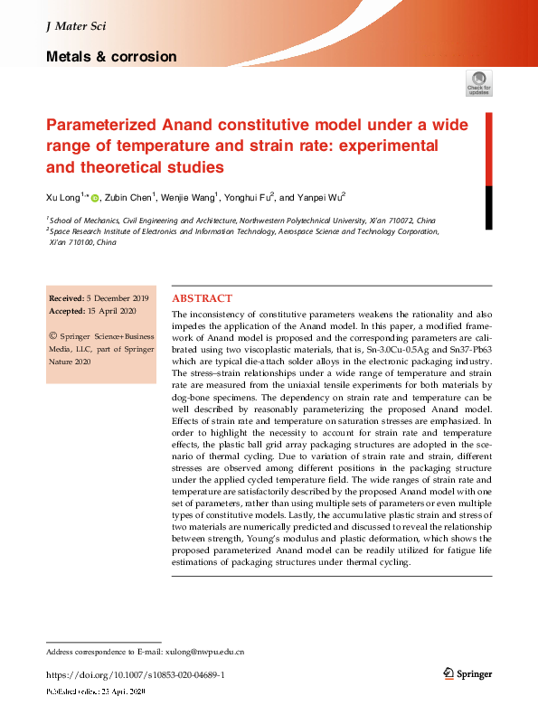 (PDF) Parameterized Anand constitutive model under a wide range of ...