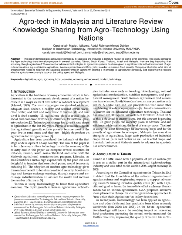 (PDF) Agro-tech in Malaysia: literature review and knowledge sharing from agro-technology using ...