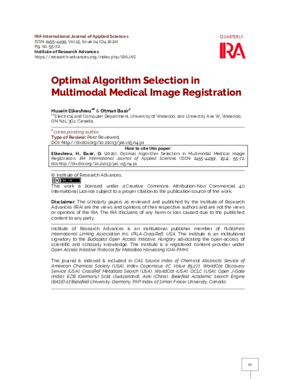 Pdf Optimal Selection Of Algorithms For Multimodal Image Registration