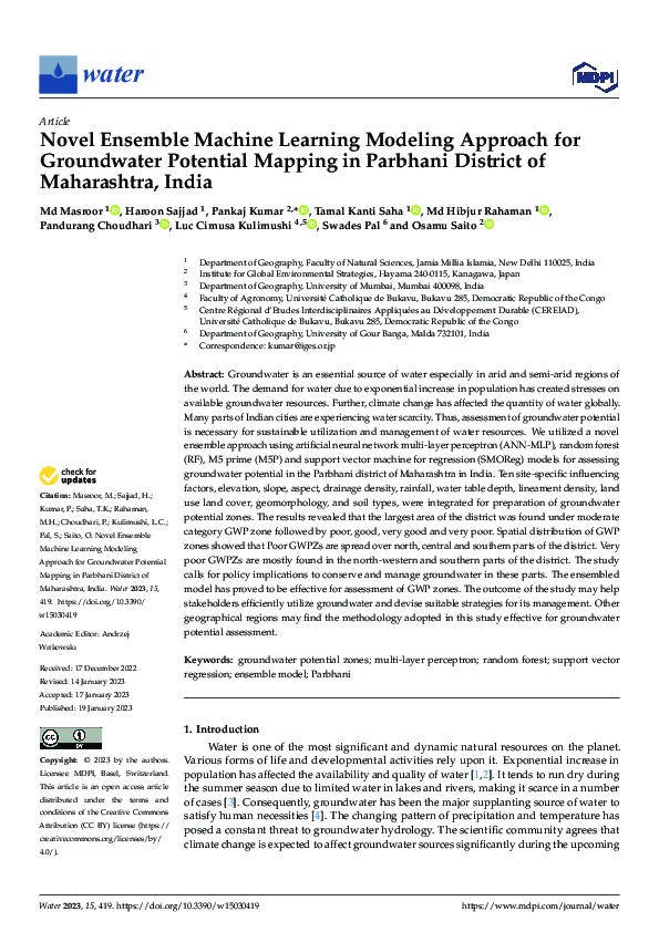 (PDF) Novel Ensemble Machine Learning Modeling Approach for Groundwater Potential Mapping in ...