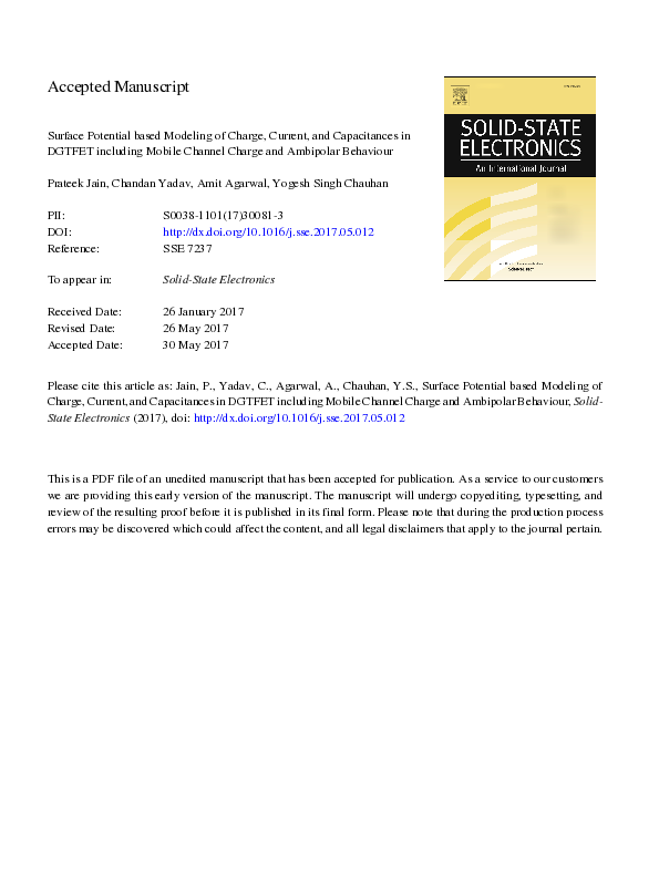 Pdf Surface Potential Based Modeling Of Charge Current And