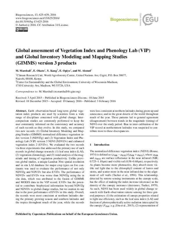 (PDF) Global assessment of Vegetation Index and Phenology Lab (VIP) and ...