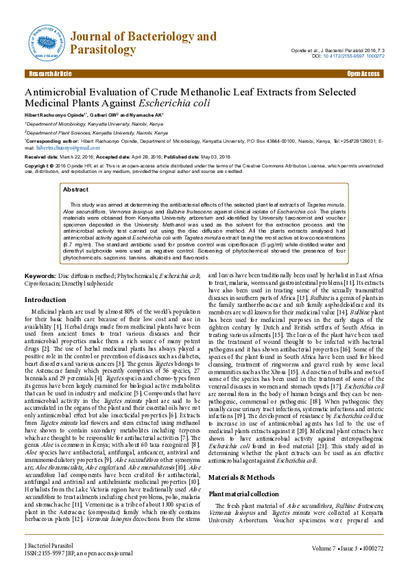 (PDF) Antimicrobial evaluation of crude methanolic extracts and fractions of Prosopis africana ...