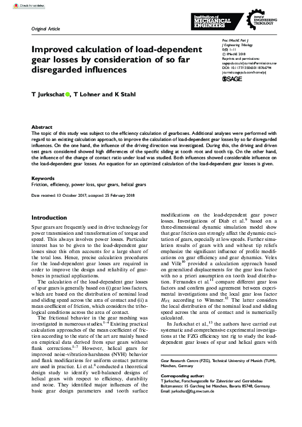 (PDF) Improved calculation of load-dependent gear losses by ...