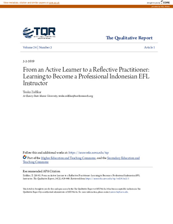 (PDF) From an Active Learner to a Reflective Practitioner: Learning to ...