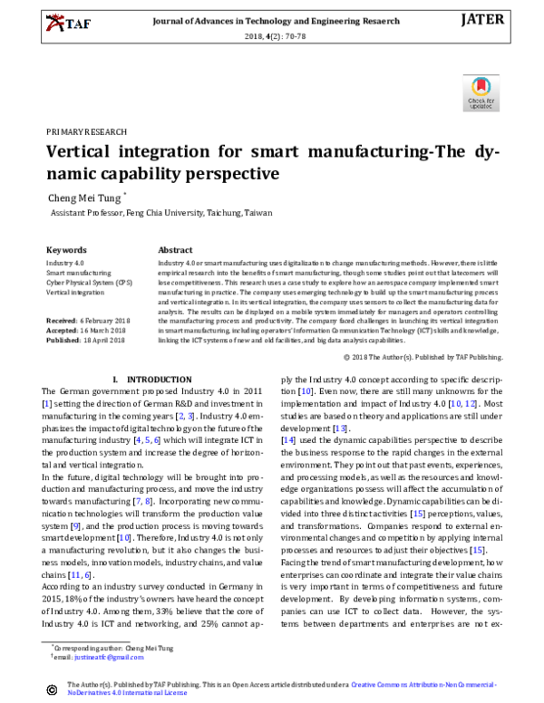 (PDF) Vertical integration for smart manufacturing-The dynamic ...