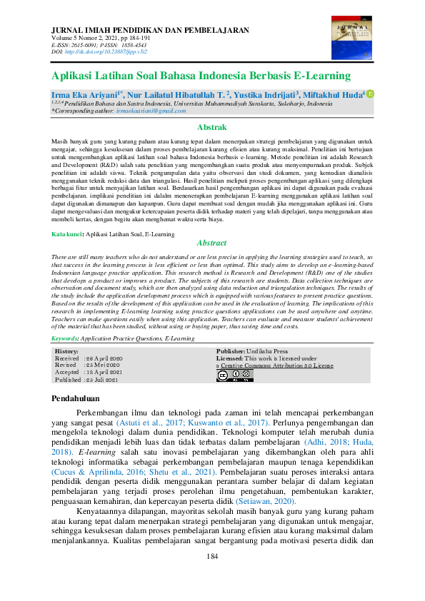 (PDF) Aplikasi Latihan Soal Bahasa Indonesia Berbasis E-Learning