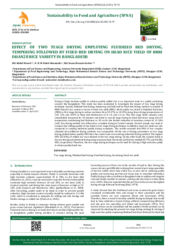 (PDF) Effect of Two Stage Drying Employing Fluidized Bed Drying ...