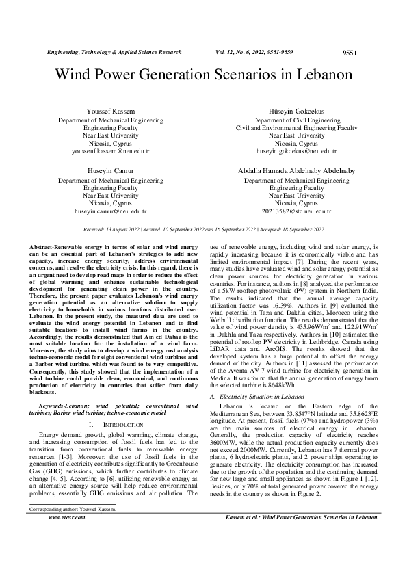 (PDF) Wind Power Generation Scenarios in Lebanon