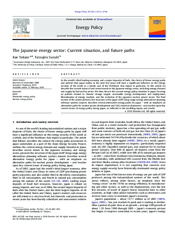 (PDF) The Japanese energy sector: Current situation, and future paths