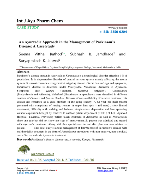 (PDF) An Ayurvedic Approach in the Management of Parkinson's Disease: A ...