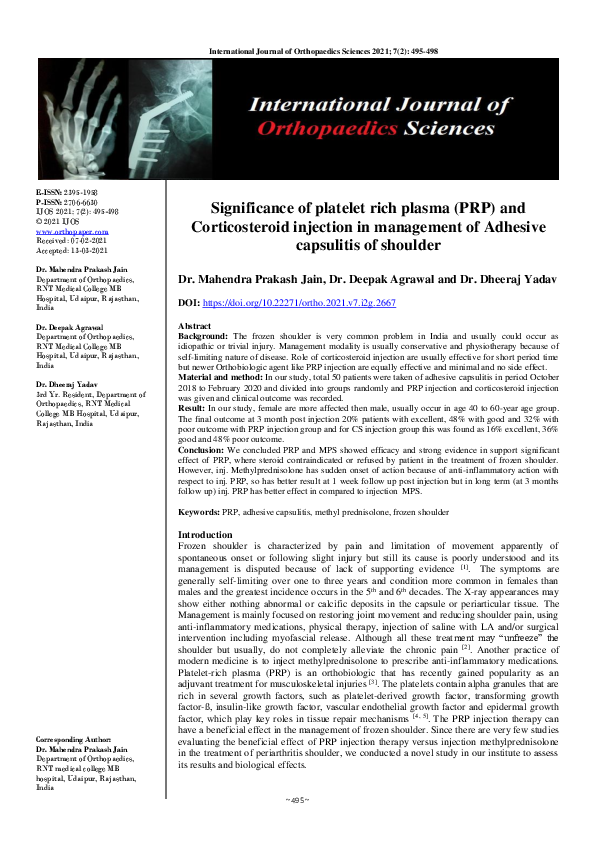 (PDF) Significance of platelet rich plasma (PRP) and Corticosteroid ...