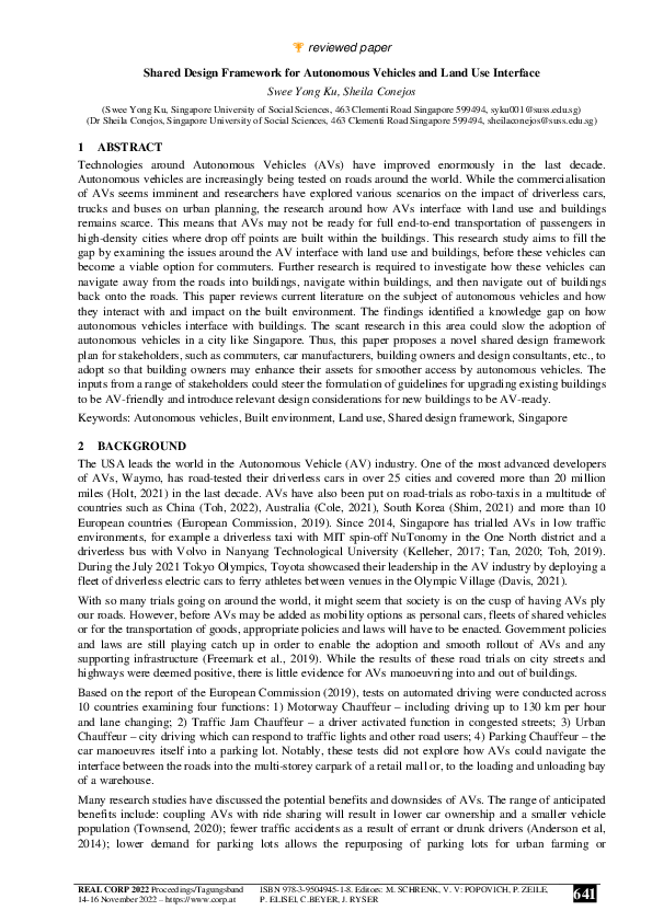 Pdf Shared Design Framework For Autonomous Vehicles And Land Use Interface
