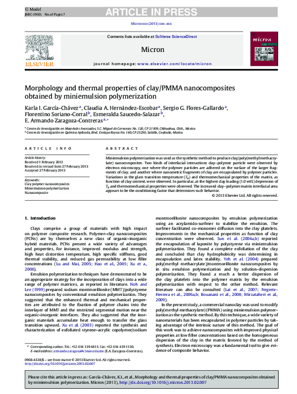 (PDF) Morphology and thermal properties of clay/PMMA nanocomposites ...