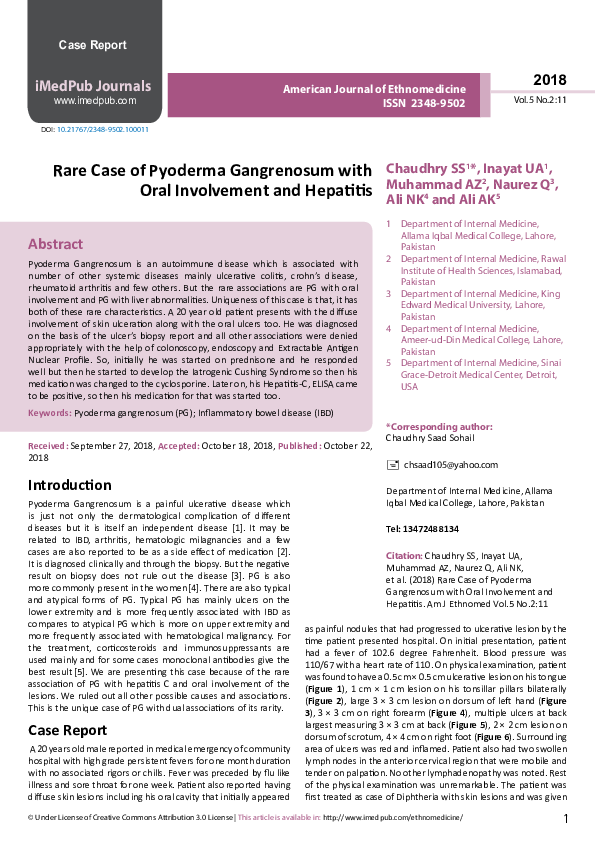 (PDF) Rare Case of Pyoderma Gangrenosum with Oral Involvement and Hepatitis