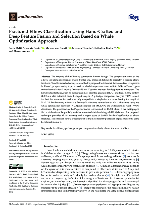 (PDF) Fractured Elbow Classification Using Hand-Crafted and Deep Feature Fusion and Selection ...