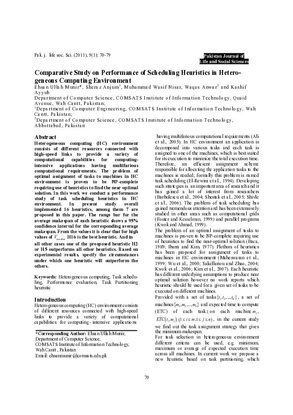 (PDF) Comparative Study on Performance of Scheduling Heuristics in Hetero-geneous Computing ...