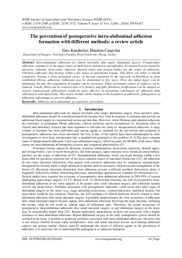 (PDF) The prevention of postoperative intra-abdominal adhesion ...