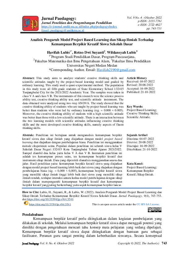 (PDF) Analisis Pengaruh Model Project Based Learning dan Sikap Ilmiah Terhadap Kemampuan ...
