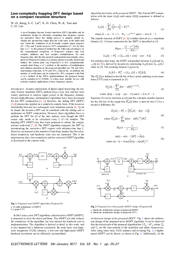 Pdf Low Complexity Hopping Dft Design Based On A Compact Recursive Structure Shin Chi Lai