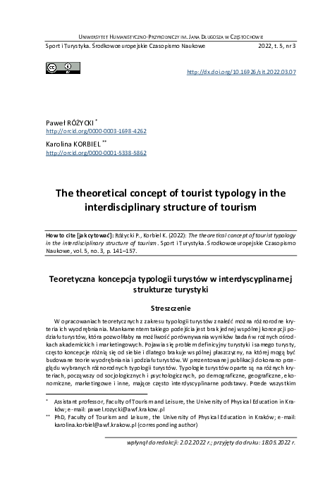 (PDF) The theoretical concept of tourist typology in the ...