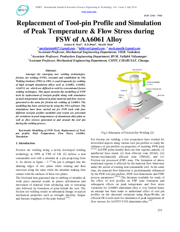 (PDF) Replacement of Tool-pin Profile and Simulation of Peak ...