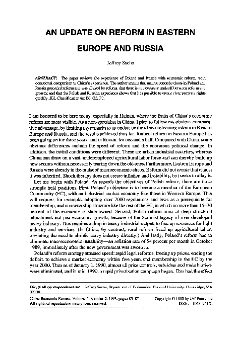 (PDF) An update on reform in Eastern Europe and Russia