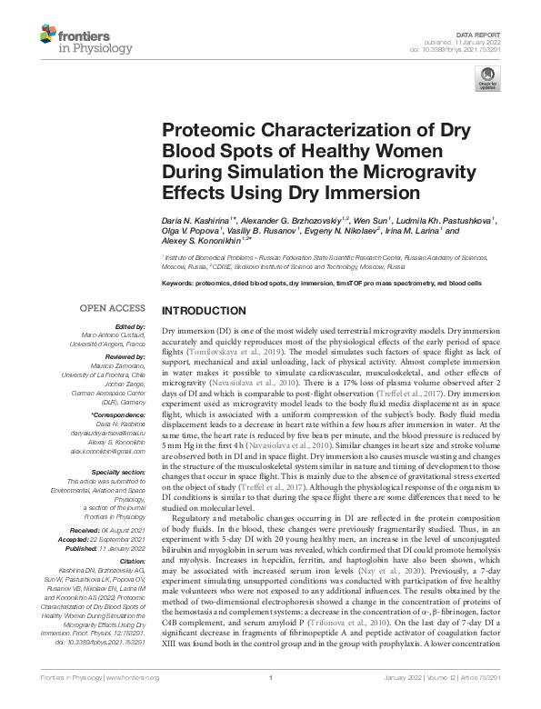 Proteomic Characterization of Dry Blood Spots of Healthy Women During ...